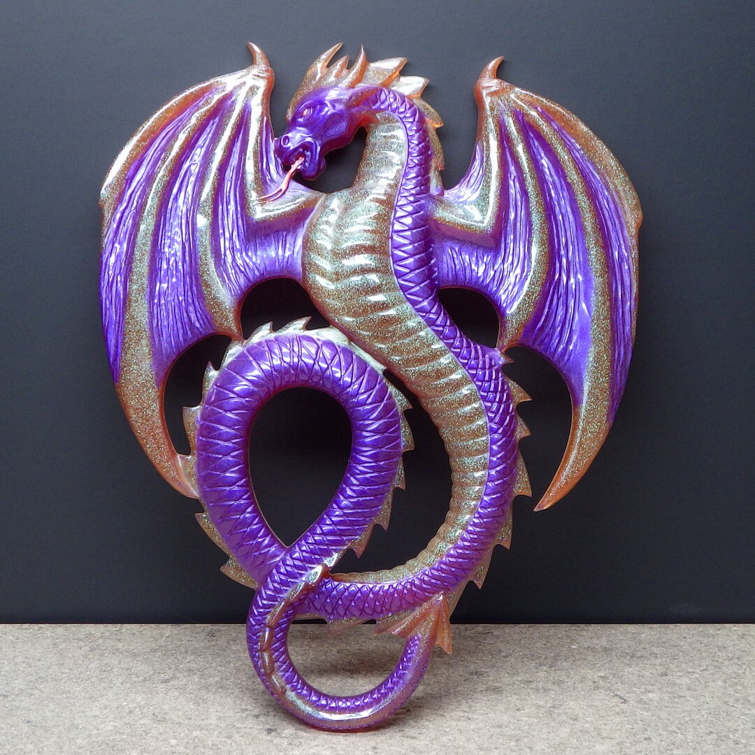 Great Resin Dragon Wall Art Mica Painted Resin Purple and Gold or ...