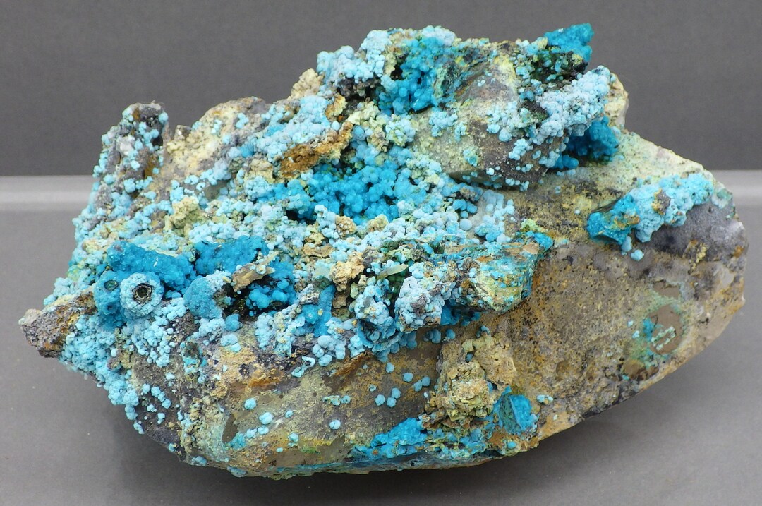 Beautiful Botryoidal Chrysocolla and Limonite on a Quartz Crystal From ...
