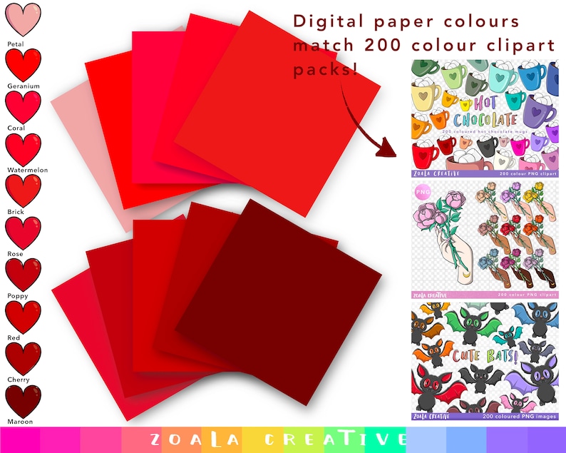 10 Solid Red 12 X 12 Digital Paper Set for Scrapbooking, Journalling ...