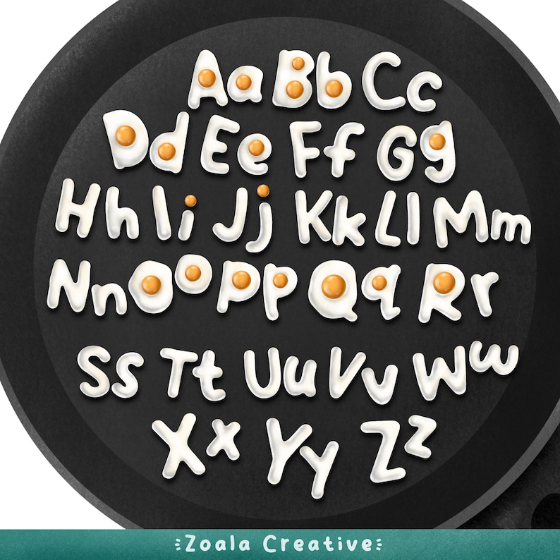 Fried Egg Alphabet - Illustrated Eggy Letters - Sunny Side up Breakfast ...
