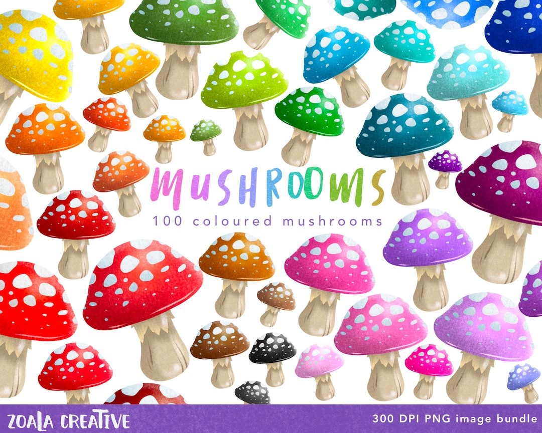 100 Colour Mushroom PNG Clipart Bundle for Card Making, Scrapbooking ...