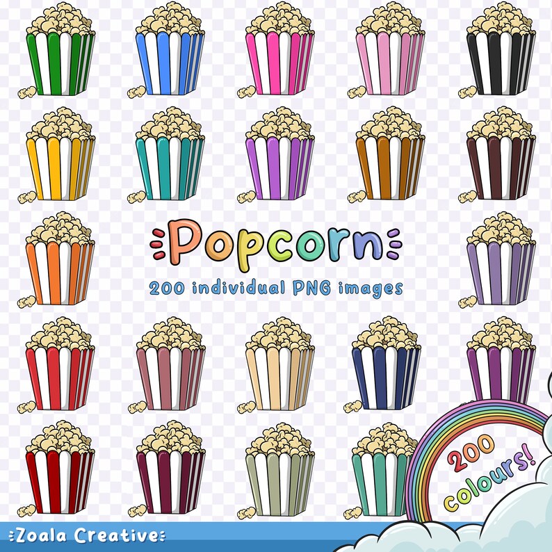 200 Colour Popcorn PNG Clipart Cute Cartoon Art for Planners, Crafts ...