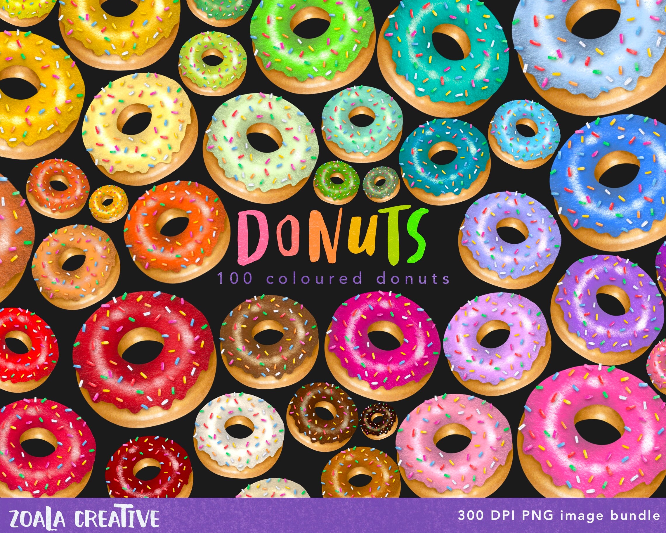 100 Colour Donut With Sprinkle PNG Clipart Bundle for Card Making ...