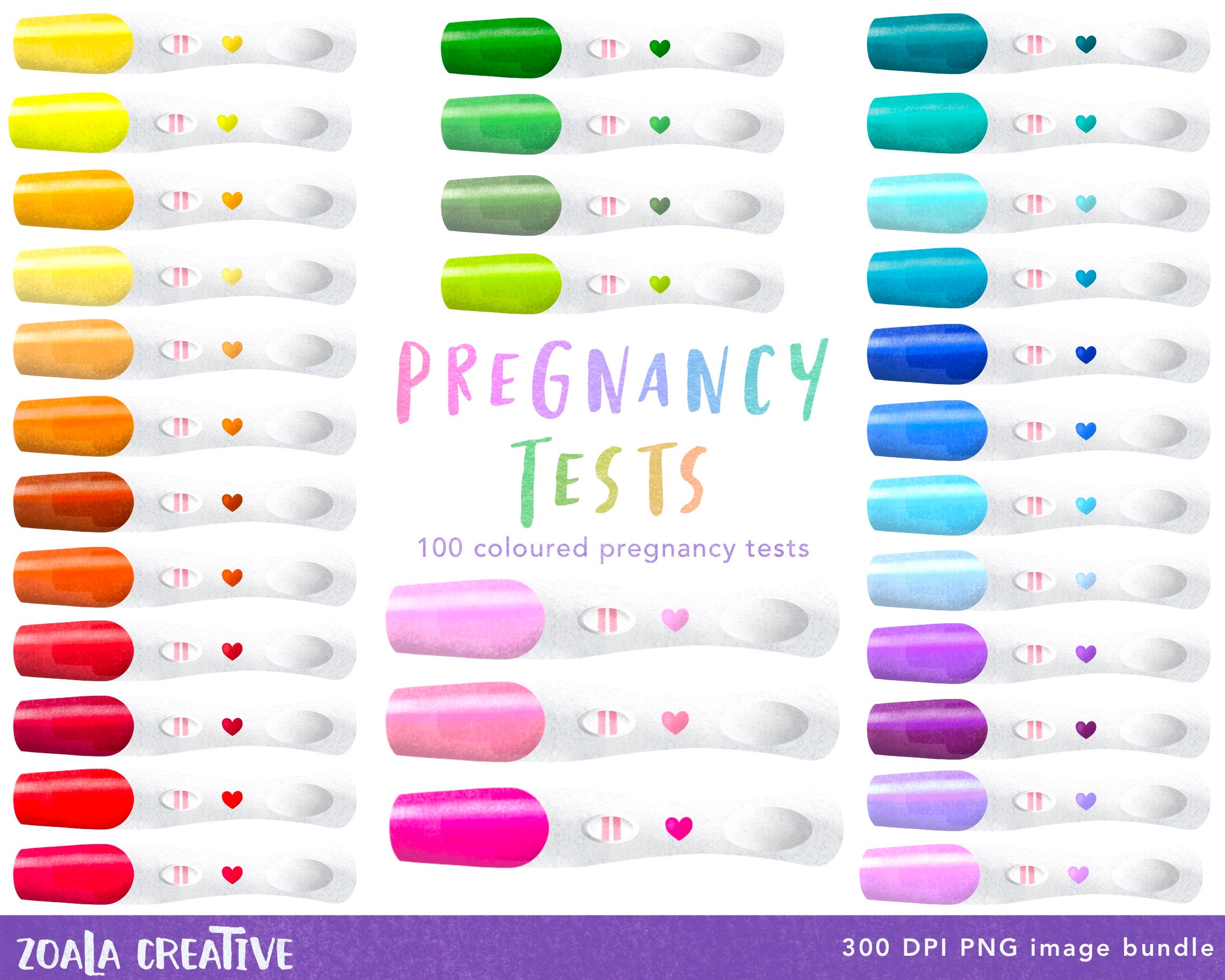 100 Textured Colour Pregnancy Test PNG Bundle for Digital Stickers ...