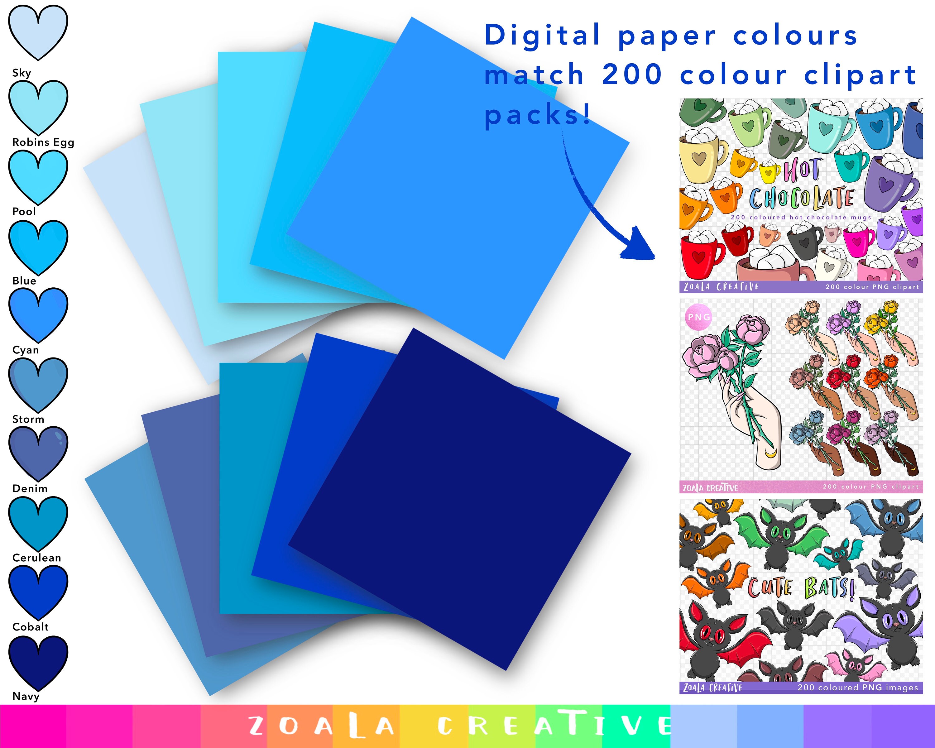 10 Solid Blue 12 X 12 Digital Paper Set for Scrapbooking, Journalling ...