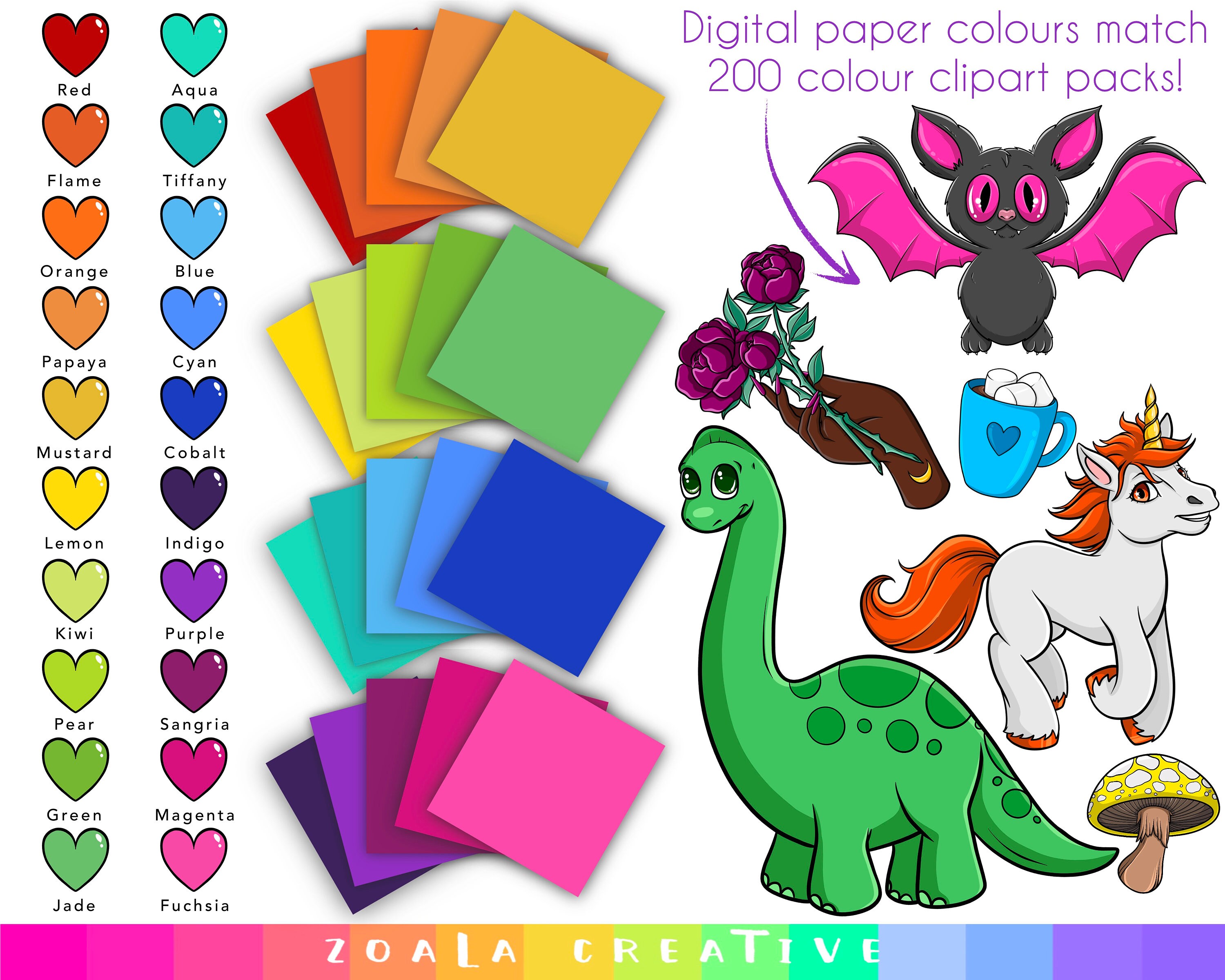 20 Solid Colour 12 X 12 Rainbow Digital Paper Set for Scrapbooking ...