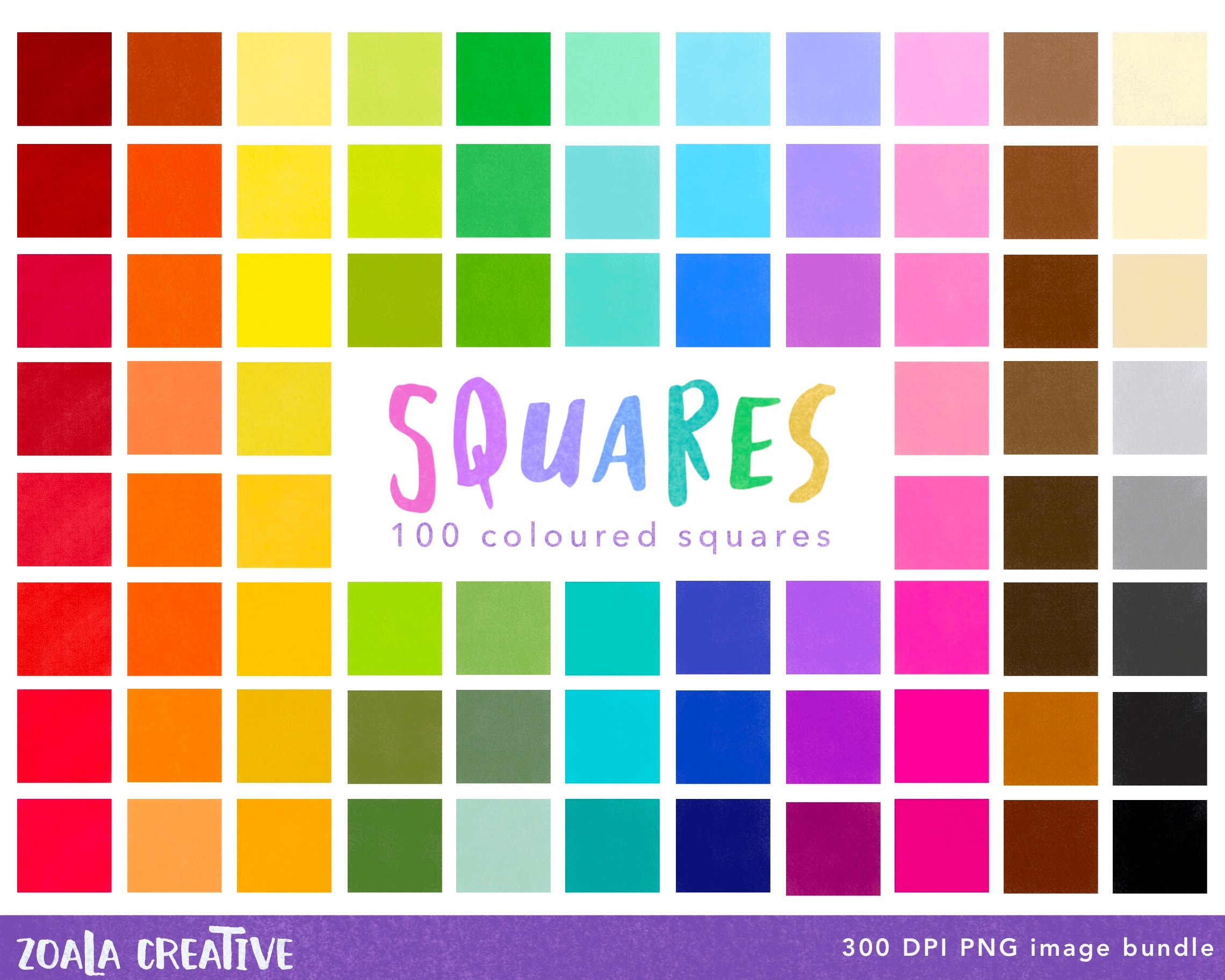 100 Textured Colour Squares PNG Bundle for Digital Stickers, Planner ...