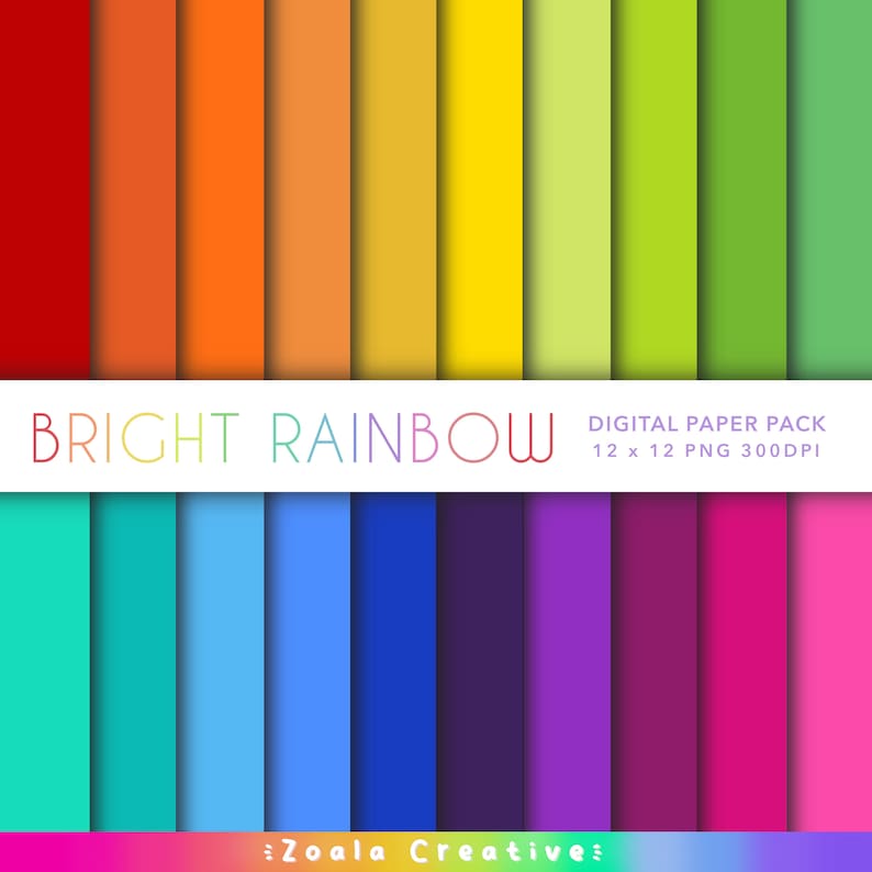20 Solid Colour 12 X 12 Rainbow Digital Paper Set for Scrapbooking ...