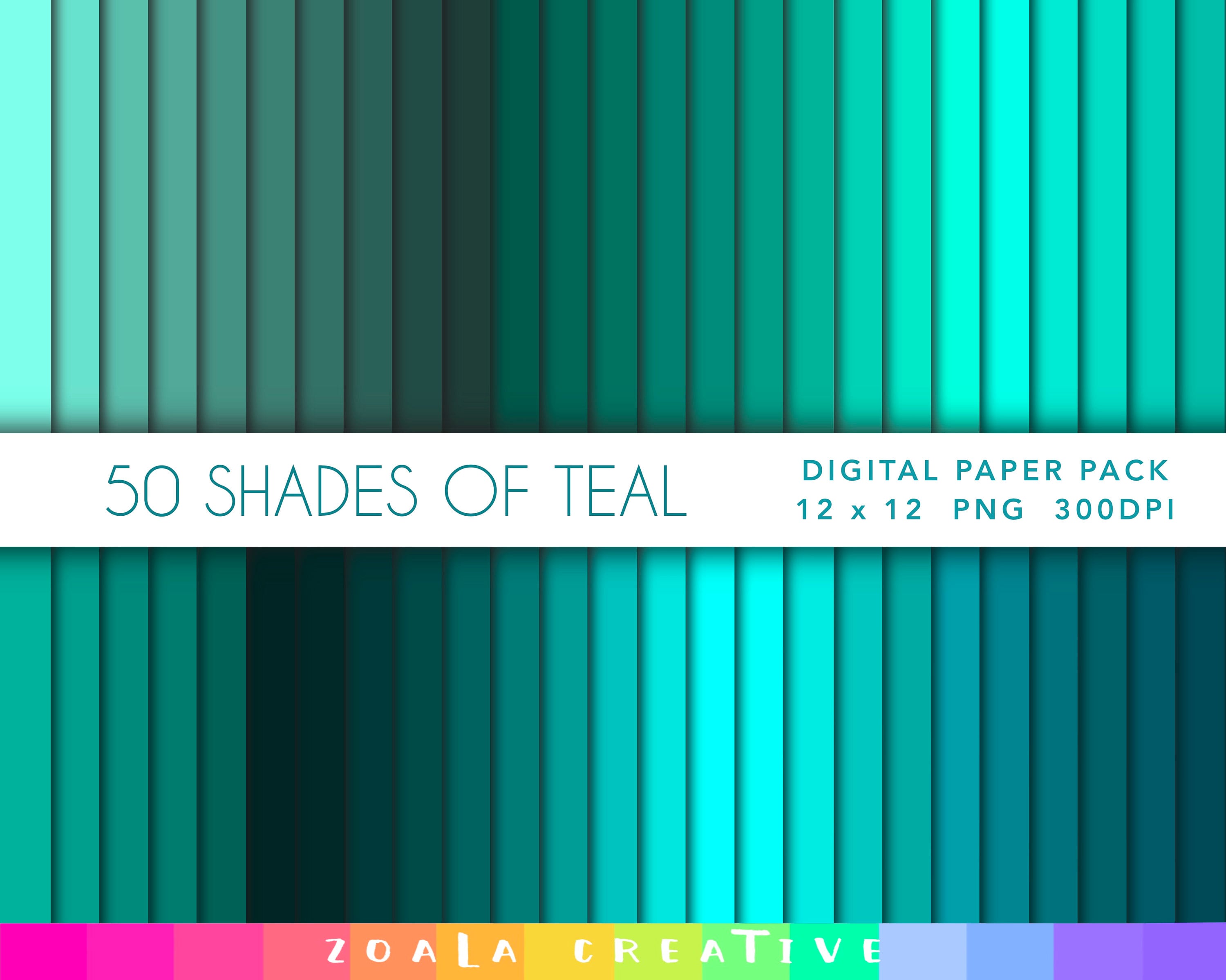 50 Shades of Teal 12 X 12 Digital Paper - Instant Download Bundle for ...
