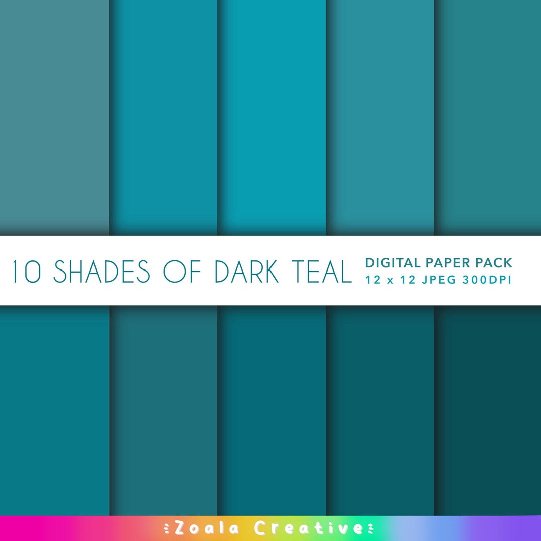 10 Solid Dark Teal 12 X 12 Digital Paper Set for Scrapbooking ...