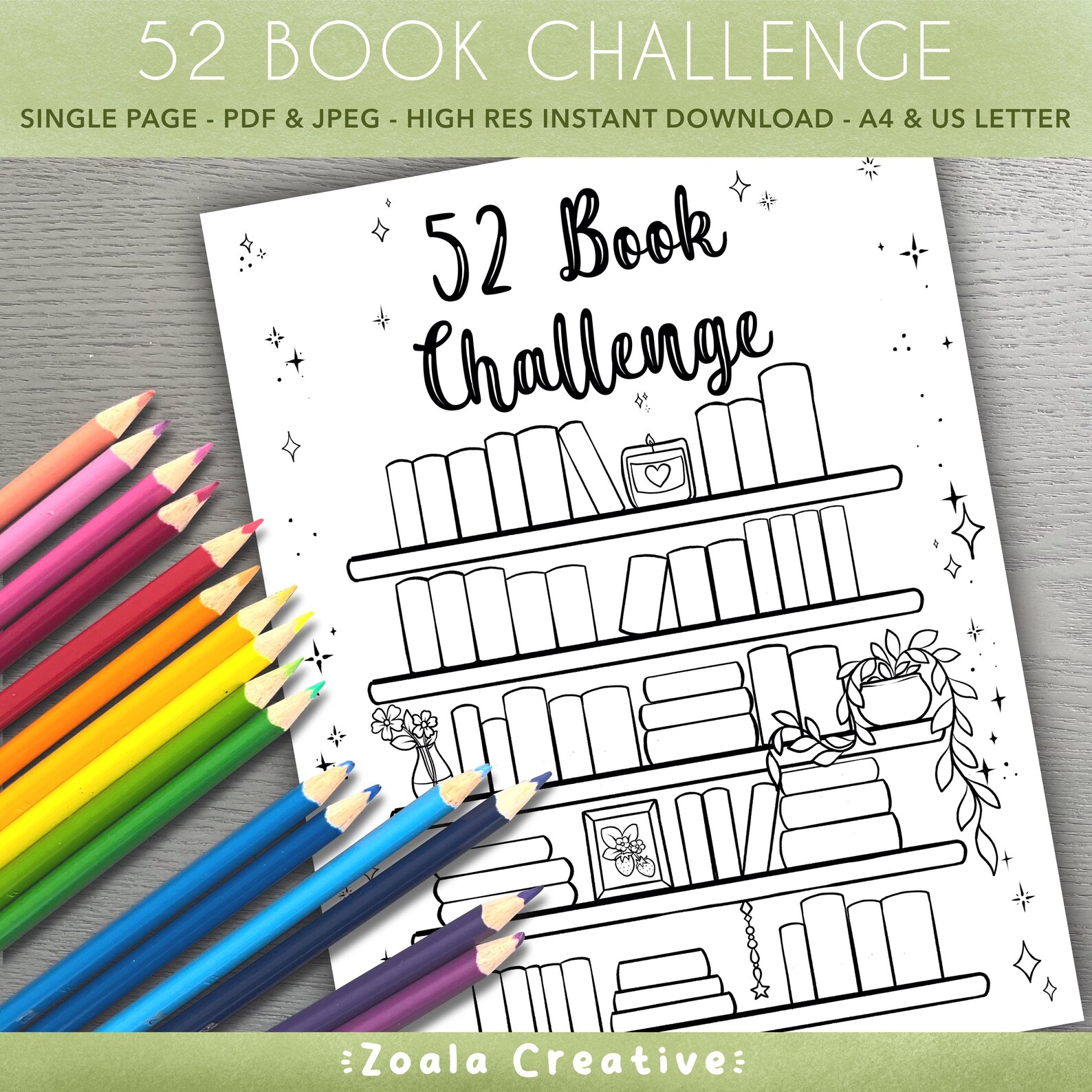 Colouring in Book Tracker Page - 52 Book Weekly Reading Challenge ...