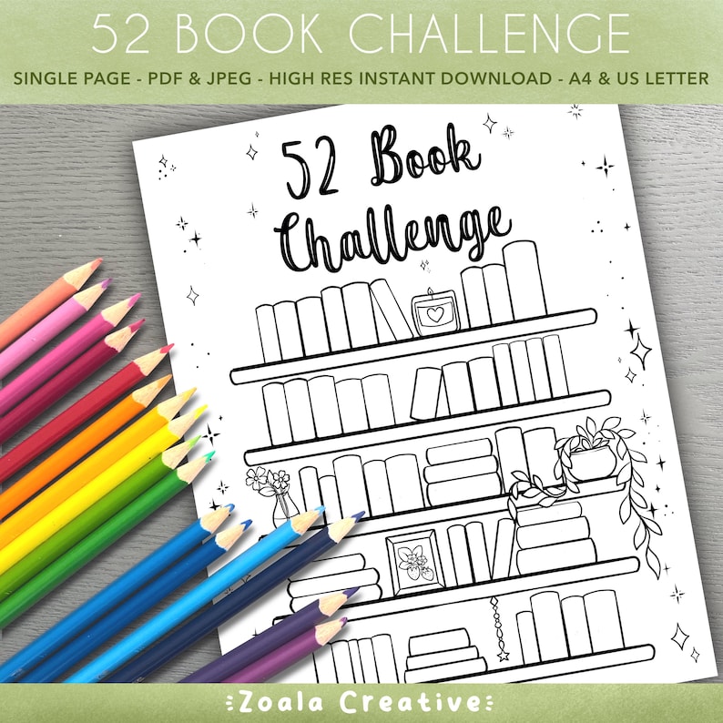 Colouring in Book Tracker Page - 52 Book Weekly Reading Challenge ...