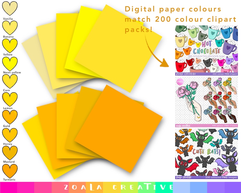 10 Solid Yellow 12 X 12 Digital Paper Set for Scrapbooking, Journalling ...