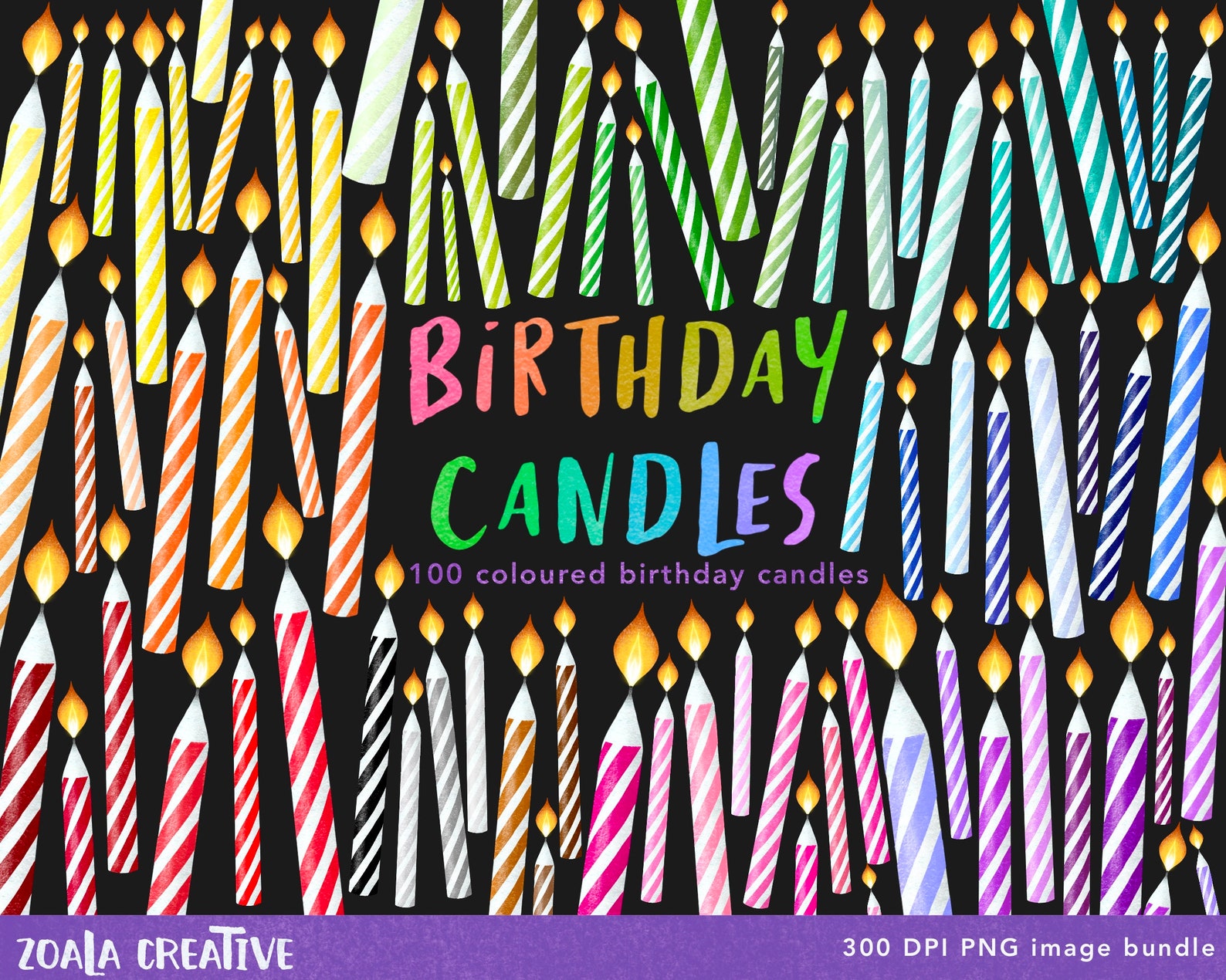 100 Colour Birthday Candle PNG Clipart Bundle for Card Making ...