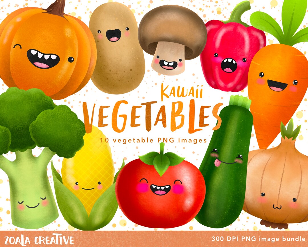 Cute Kawaii Vegetable Cartoon Illustration PNG Clipart Bundle, Digital ...