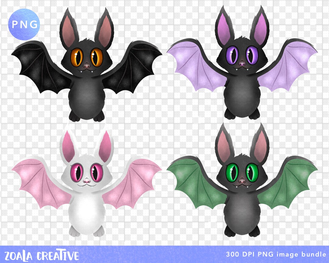 Cute Halloween Bat Illustration, Instant Download Digital PNG Bundle ...