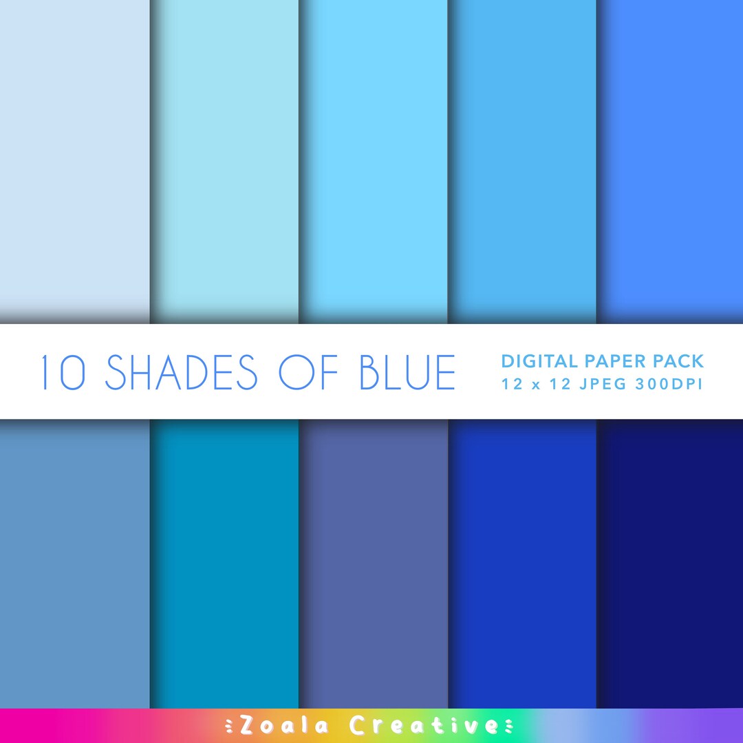 10 Solid Blue 12 X 12 Digital Paper Set for Scrapbooking, Journalling ...
