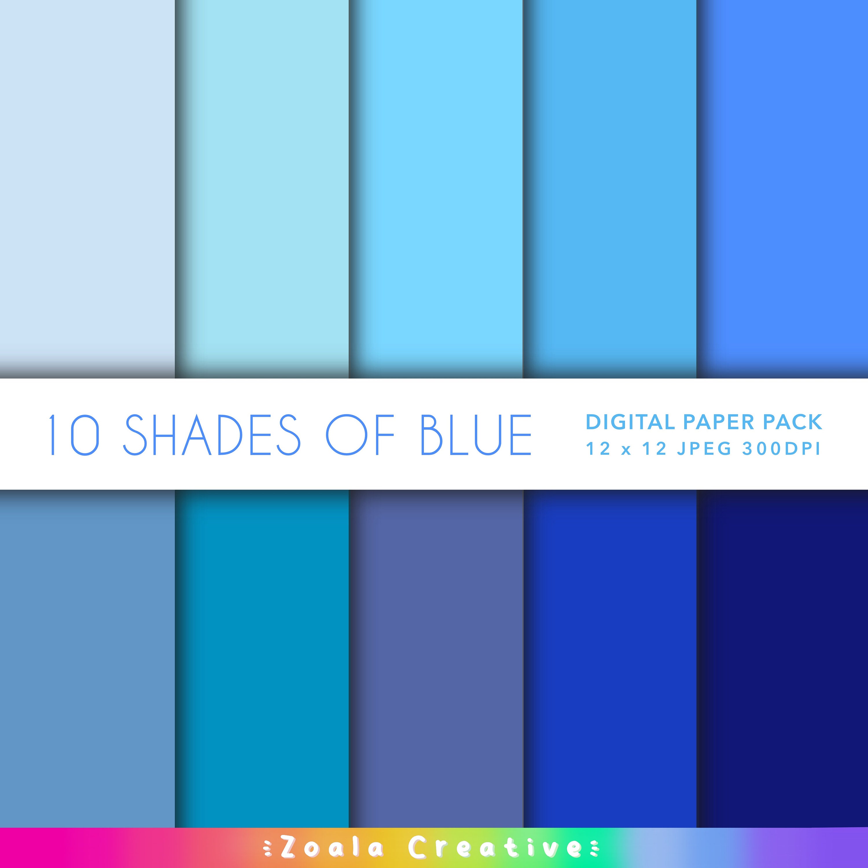 10 Solid Blue 12 X 12 Digital Paper Set for Scrapbooking, Journalling ...