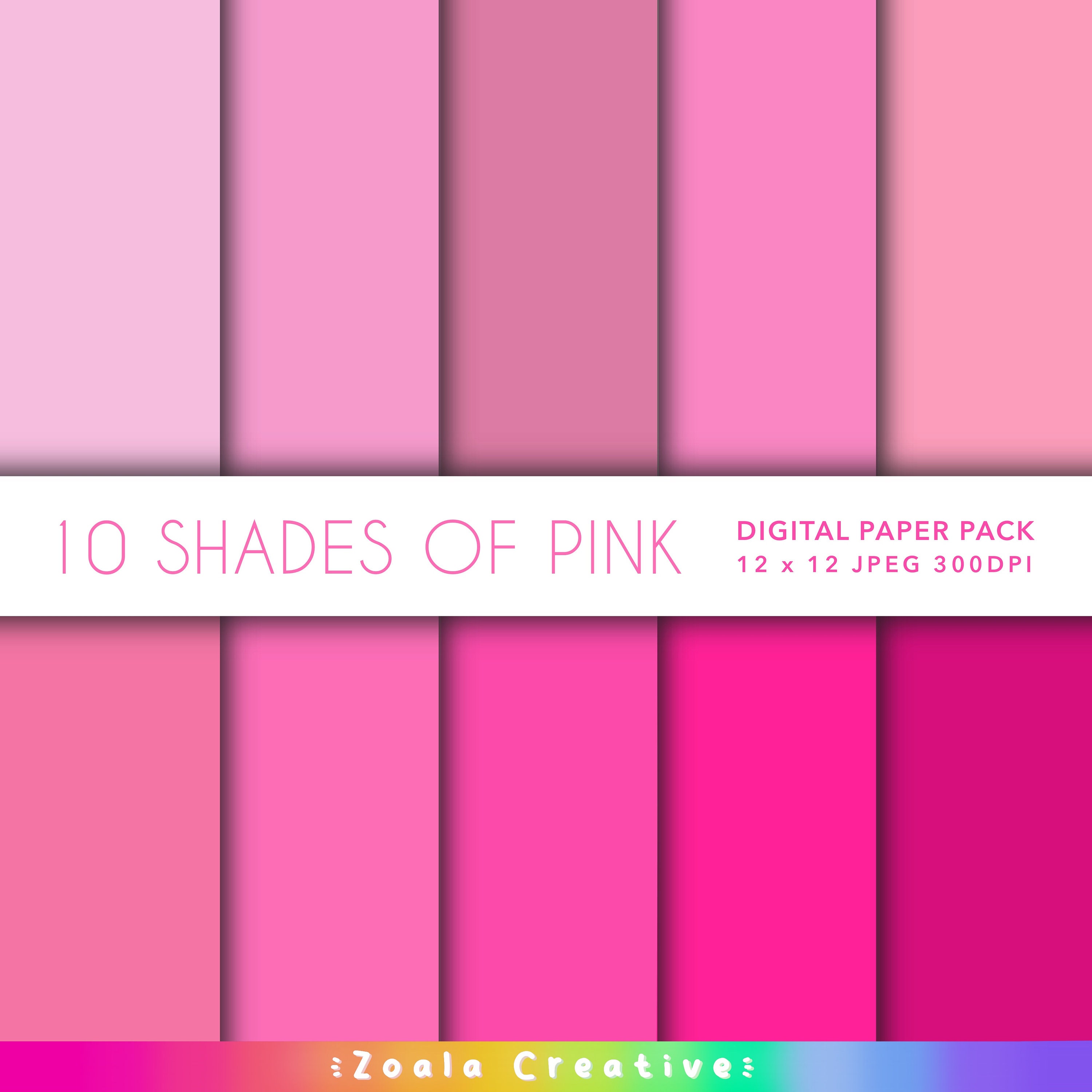 10 Solid Pink 12 X 12 Digital Paper Set for Scrapbooking, Journalling ...