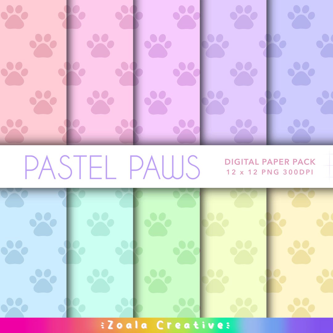 10 Pastel Paws 12 X 12 Digital Paper Set for Scrapbooking, Journals ...