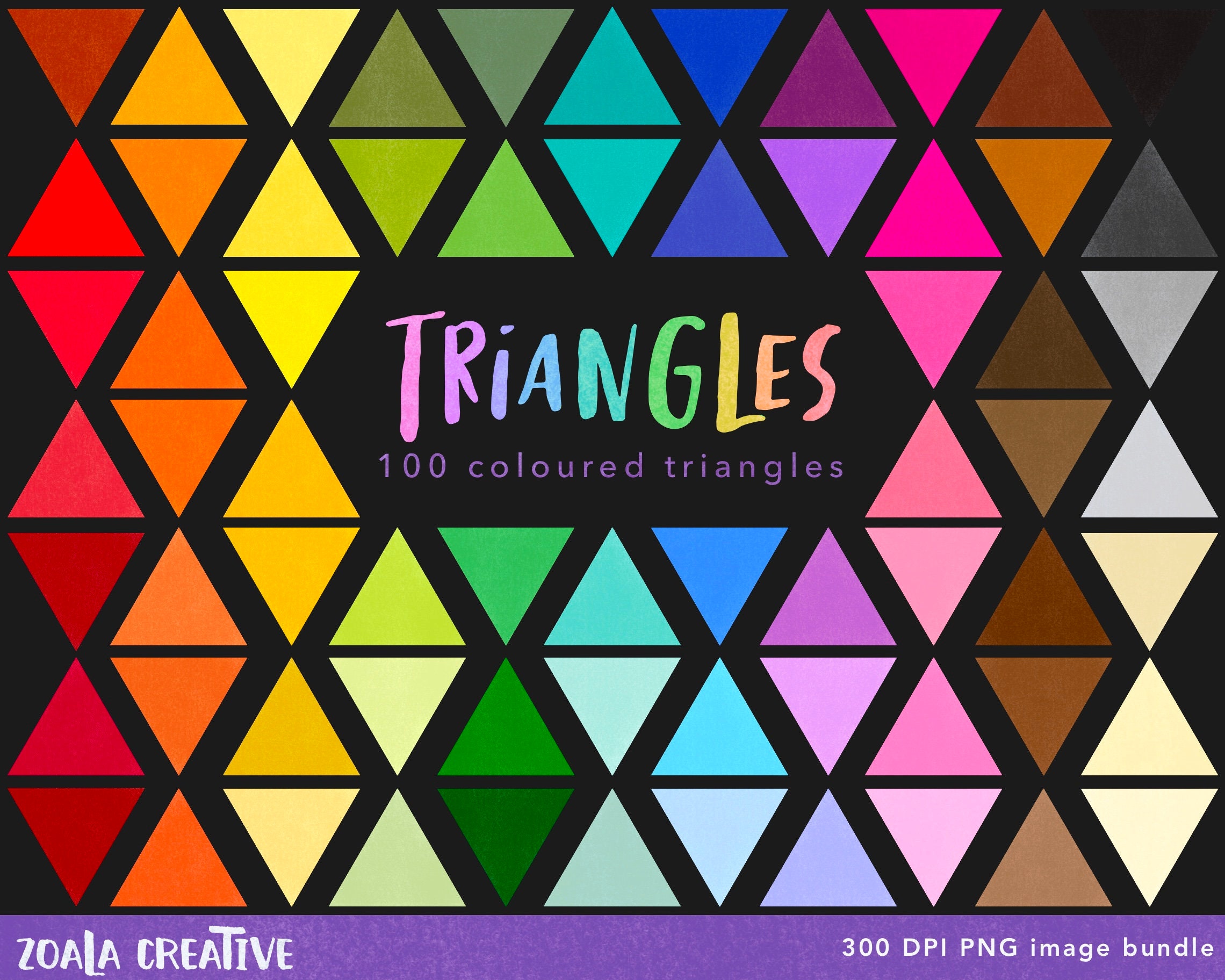 100 Textured Colour Triangles PNG Bundle for Digital Stickers, Planner ...