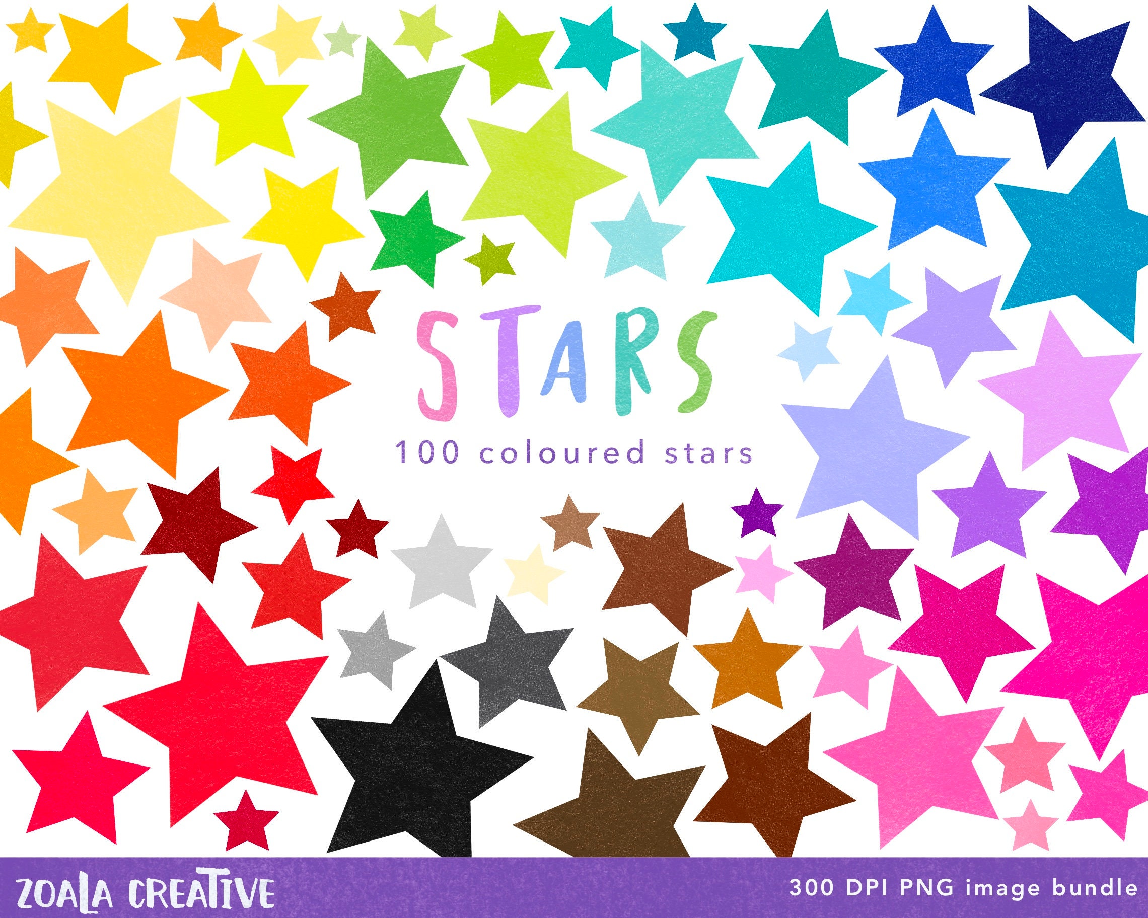 100 Textured Colour Stars PNG Bundle for Digital Stickers, Planner ...
