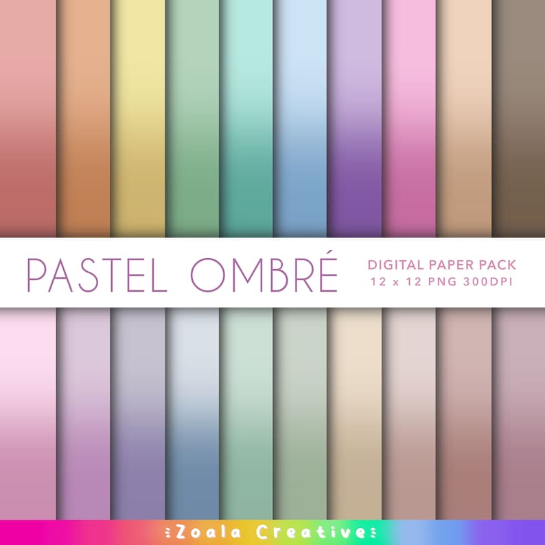20 X Pastel Ombré 12 X 12 Digital Paper Set for Scrapbooking, Design ...
