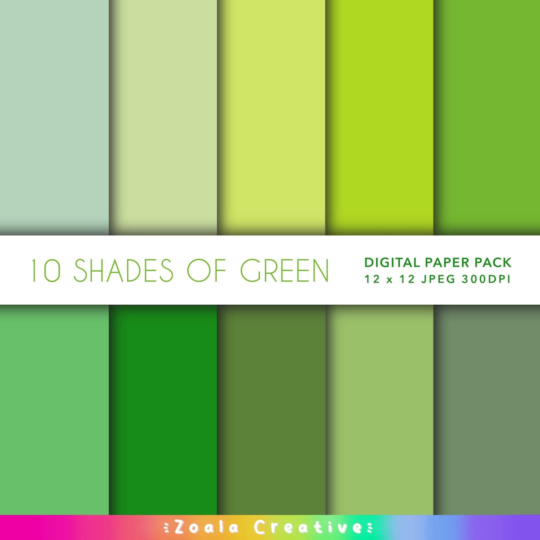 10 Solid Green 12 X 12 Digital Paper Set for Scrapbooking, Journalling ...