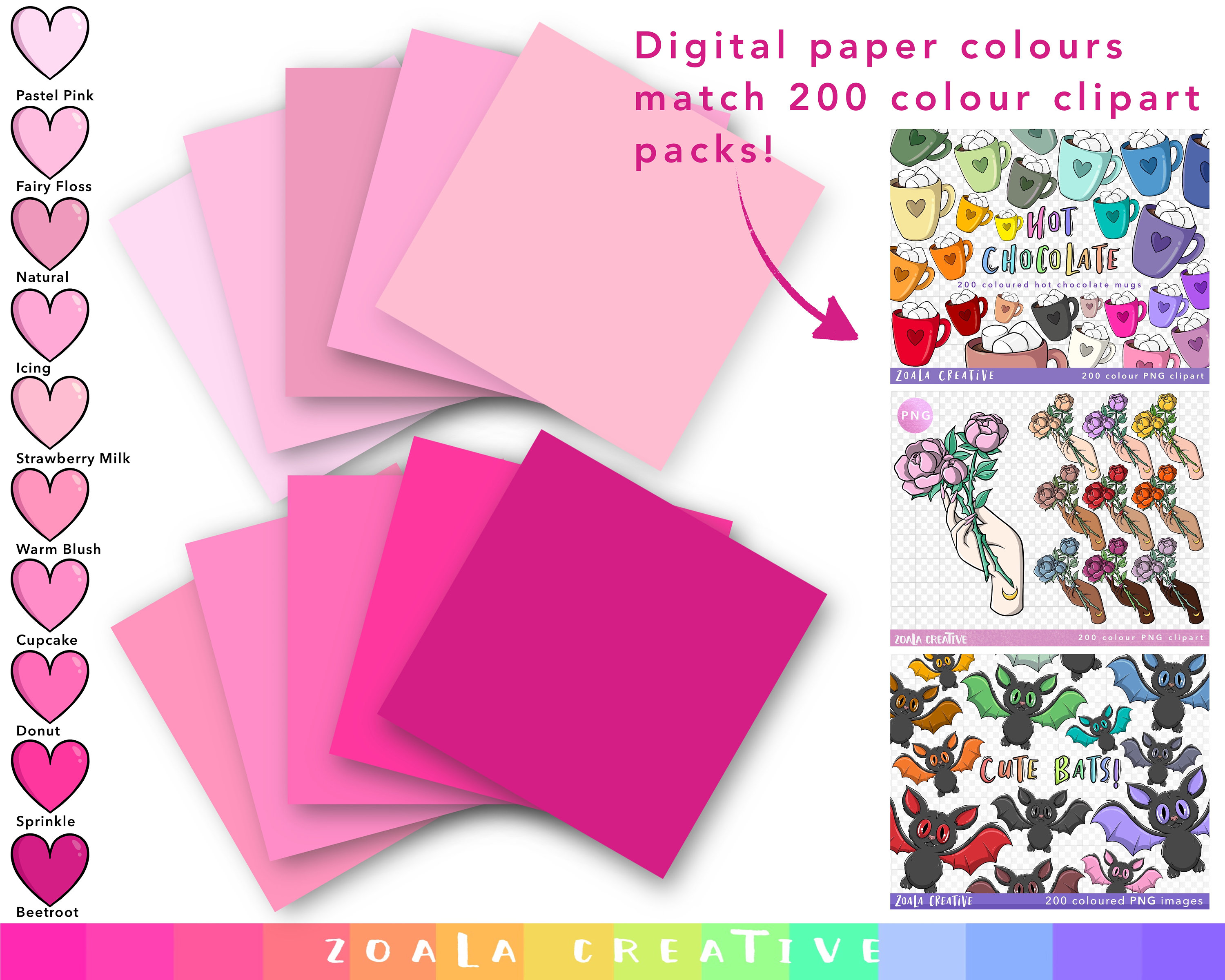 10 Solid Pink 12 X 12 Digital Paper Set for Scrapbooking, Journalling ...