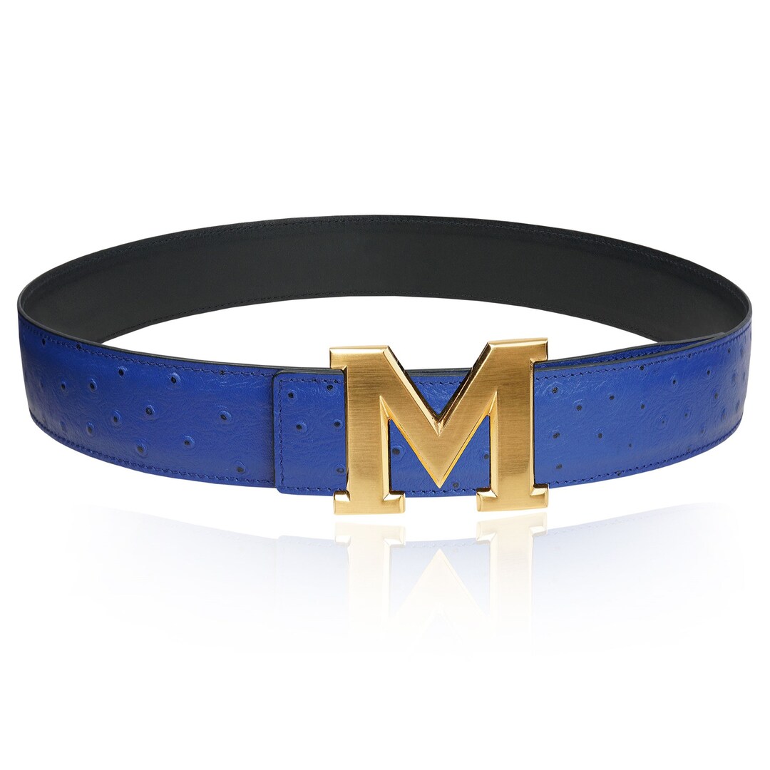 Reversible Belt Ostrich Leather Electric Blue 40 Mm 1.5" With Belt M ...
