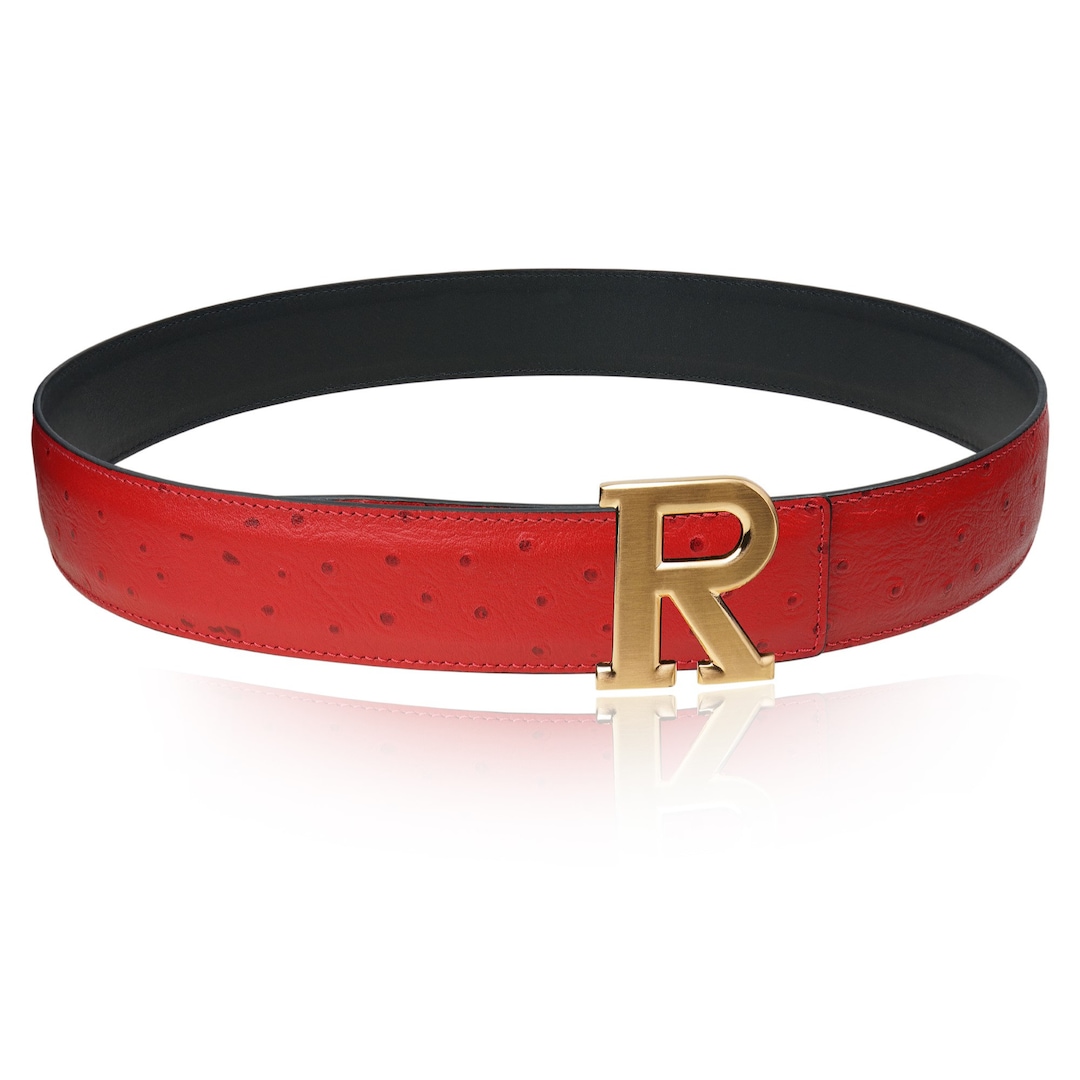 Reversible Belt Ostrich Leather Red 40 Mm 1.5" With Belt R-buckle With ...