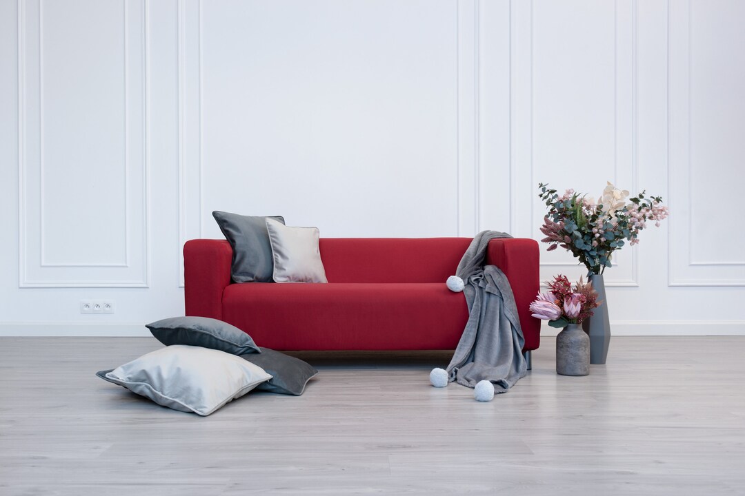Red Cotton Klippan 2-seater Sofa Cover: Handmade Replacement Slipcover ...
