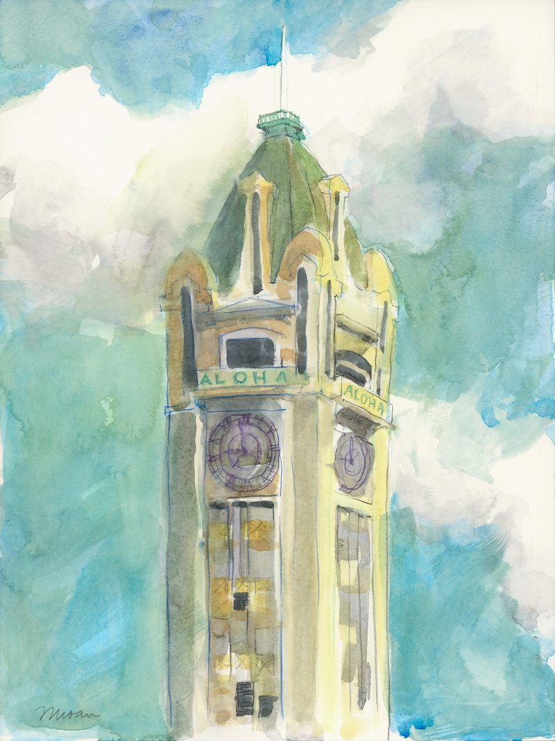 Aloha Tower - A Tropical Still Life Watercolor Print by Hawaiian Artist ...