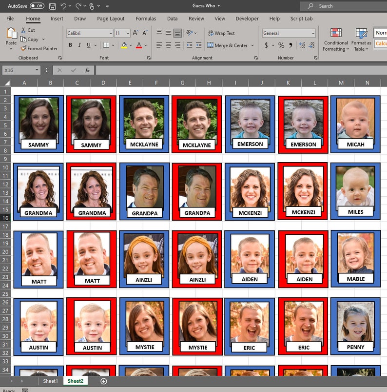 Guess Who Customizable Excel Template - Etsy