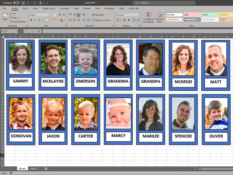 Guess Who Customizable Excel Template - Etsy