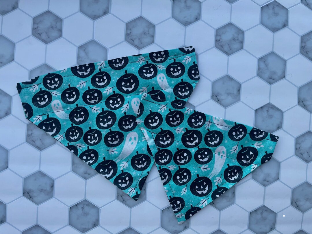 Teal Ghost, Jack-o-latern, and Fall Leaves Pet Bandana Customizable and PERFECT for Fall - Etsy
