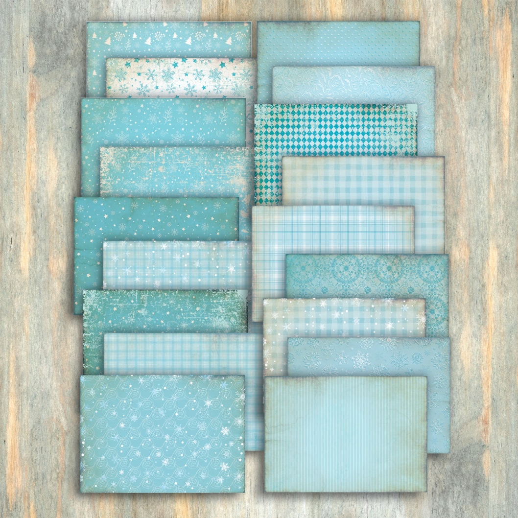 Turquoise Blue Winter Papers, Shabby Turquoise Blue Journal Pages ...