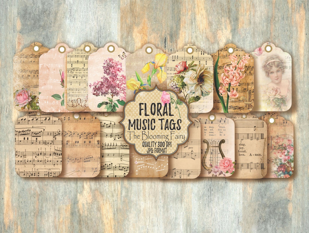 Floral Music Tags, DIGITAL Music Notes Embelishments, French Floral ...