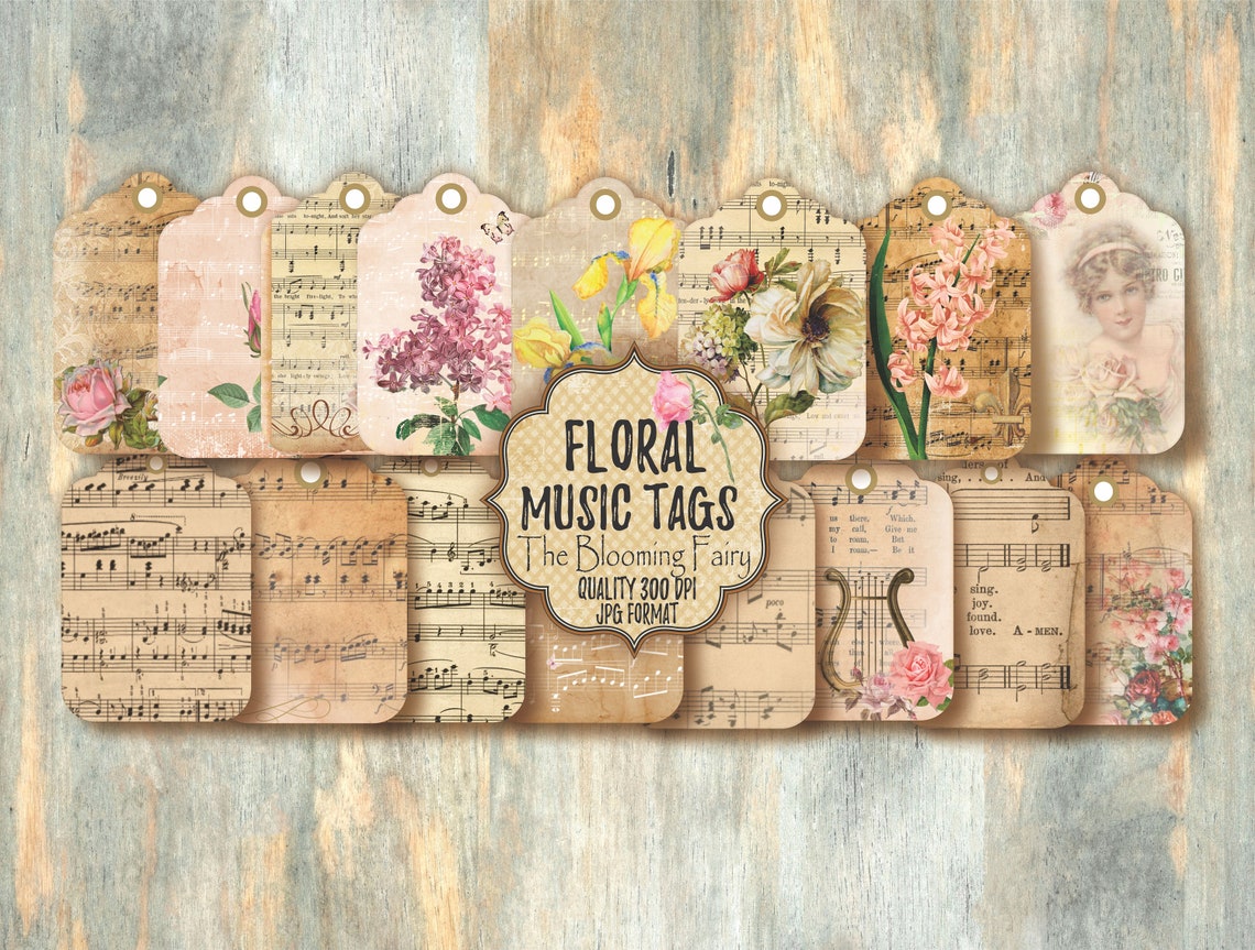 Floral Music Tags DIGITAL Music Notes Embelishments French - Etsy