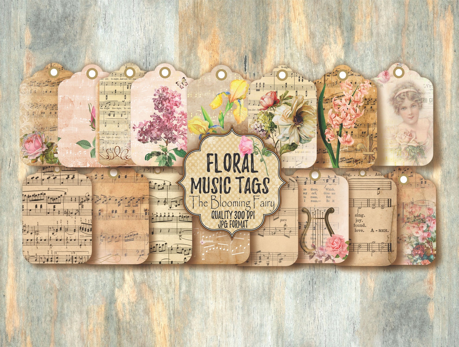 Floral Music Tags DIGITAL Music Notes Embelishments French - Etsy