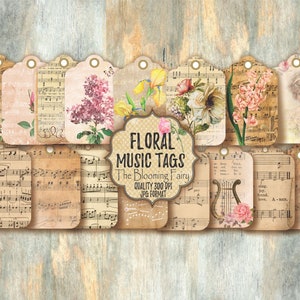 Floral Music Tags, DIGITAL Music Notes Embelishments, French Floral ...