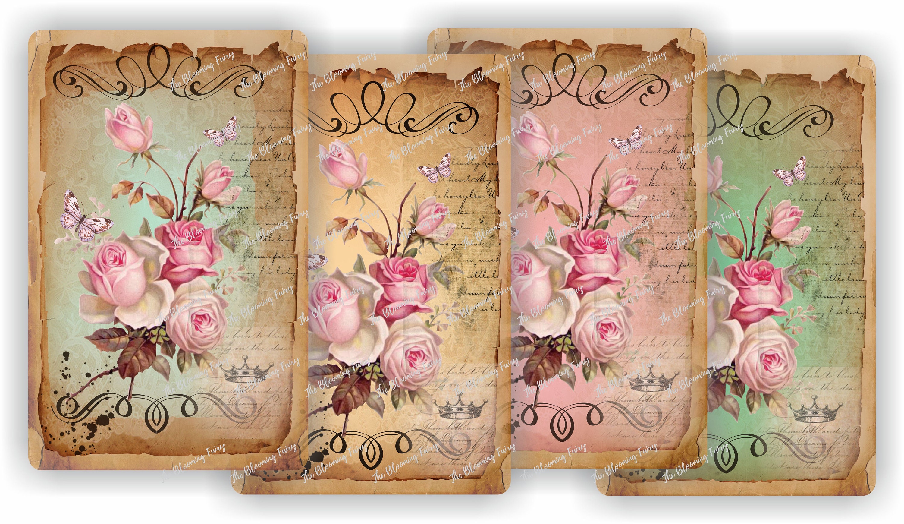 Pink Roses Cards, Vintage Roses Cards, Vintage Floral Tags, Junk ...