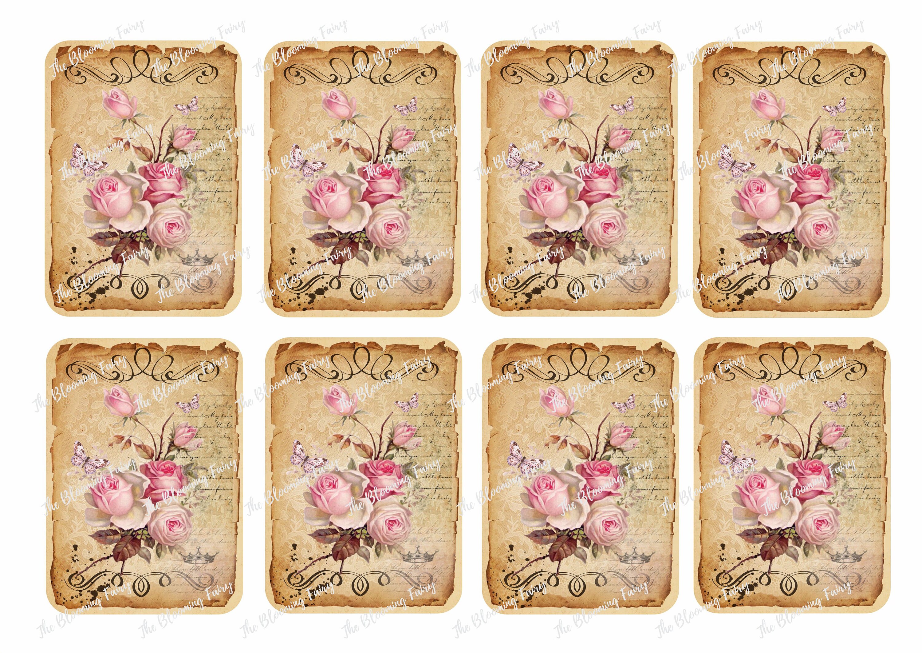Pink Roses Cards, Vintage Roses Cards, Vintage Floral Tags, Junk ...