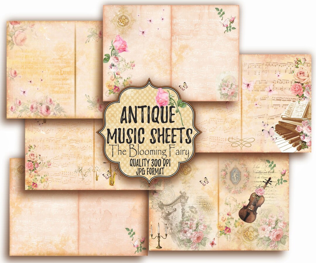Antique Music Sheets, Music Notes Journal Ephemera, Digital Music Notes ...