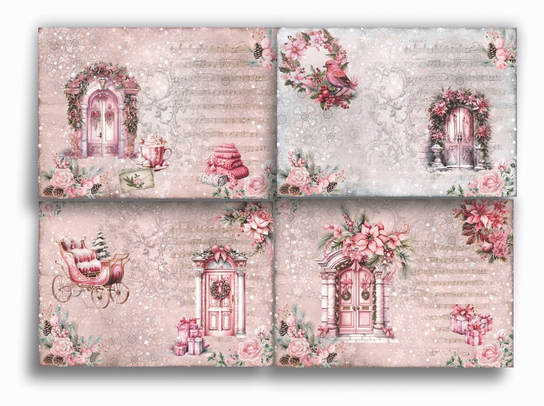 Vintage Pink Christmas Doors Backgrounds, Vintage Christmas Papers ...
