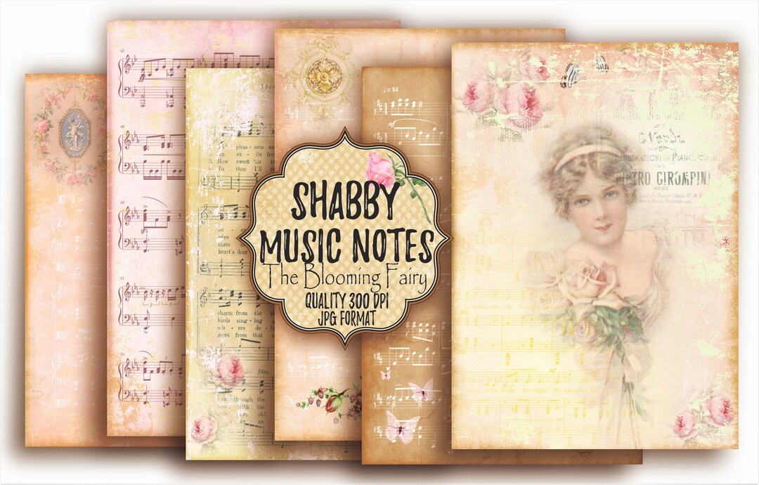 Shabby Music Notes Papers, Romantic Music Backgrounds, Antiqued Music ...
