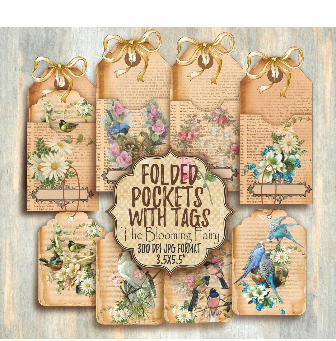 Vintage Folded Pockets Tags, Digiital Vintage Goodies, Antique Pockets ...