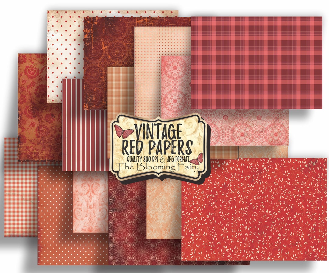 Vintage RED Papers, DIGITAL Junk Journal Pages, Shabby Scrapbook ...