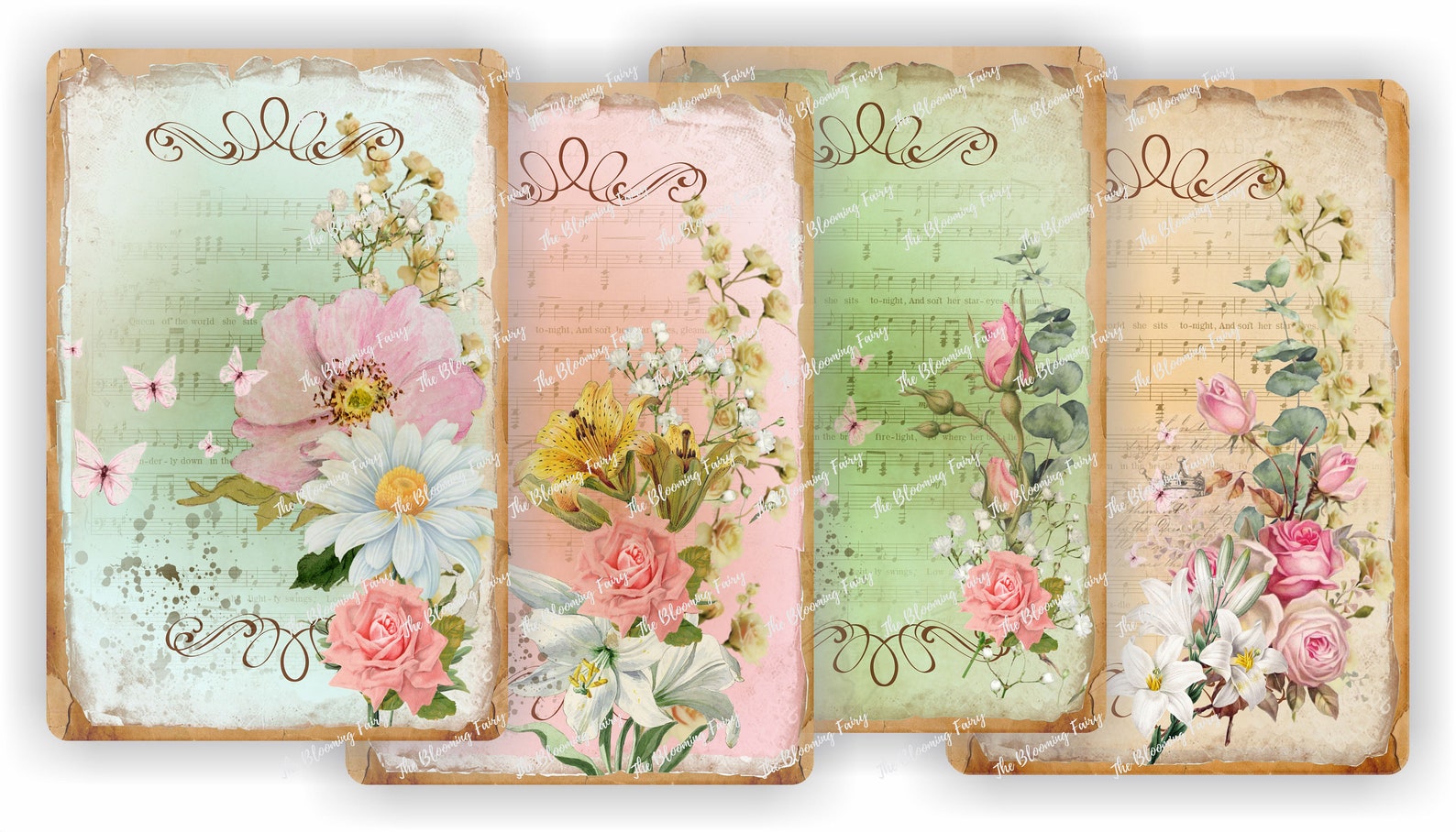 ATC Floral Cards, Vintage Flower ATC Cards, Vintage Floral Tags, Junk ...