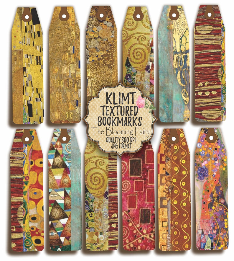 KLIMT Textured Bookmarks, DIGITAL Vintage Tag, Printable Bookmarks ...